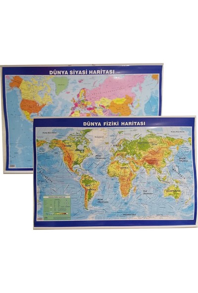 Dünya Haritası Çift Taraflı Fiziki ve Siyasi 70X100