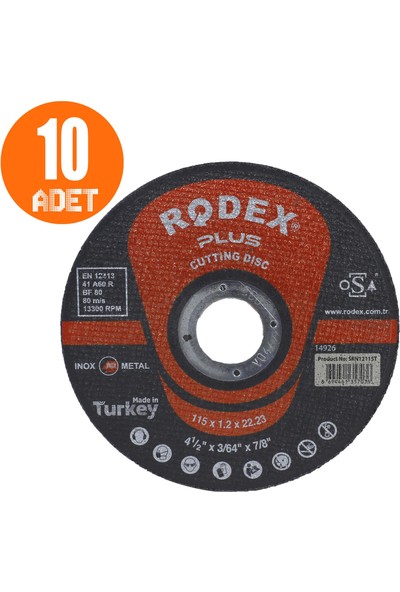 Rodex Spiral Taşlama Inox Metal Kesici Taş Diski 115 x 1.2 mm 10 Adet