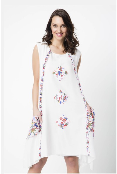 Zer Otantik Otantik Büyük Beden Plaj Elbisesi Beyaz