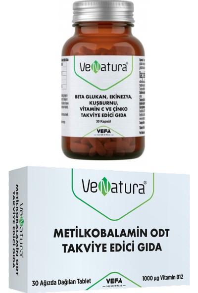 Vefa Venatura B12 Vitamini 30 Ağızda Dağılan Tablet + Beta Glukan Takviye Edici Gıda 30 Kapsül Vefa Venatura B12 Vitamini 30 Ağızda Dağılan Tablet + Beta Glukan Takviye Edici Gıda 30 Kapsül