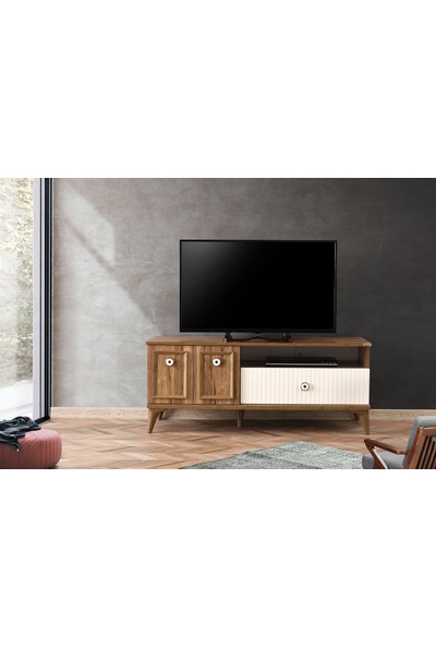 Erezoğulları Mobilya Ceviz Şebboy Ferforje Çekmeceli Tv Sehpası 132 cm