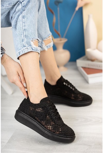 Trendella Kadın Siyah Örgülü Sneakers Yazlık Spor Ayakkabı TRY0610A