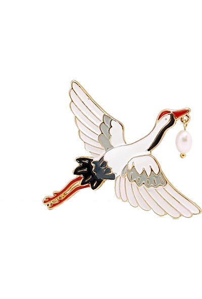 Chavin Mineli Incili Leylek Yaka Iğnesi Eşarp Tokası Broş EK95