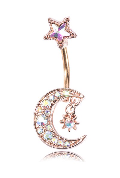 Chavin Taşlı Rose Ay ve Yıldız Çelik Göbek Piercing EN47RS Chavin Taşlı Rose Ay ve Yıldız Çelik Göbek Piercing EN47RS
