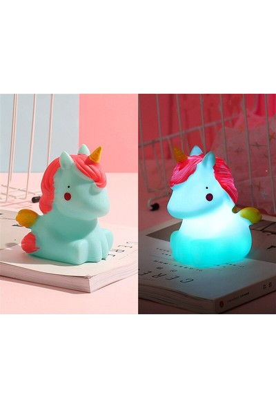 Çılgın Trend Sevimli Unicorn Dekorlu Mavi Renk Gece Lambası Çılgın Trend Sevimli Unicorn Dekorlu Mavi Renk Gece Lambası