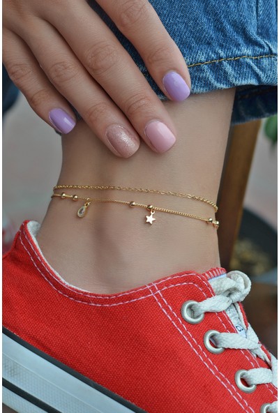S&A Accessories Yıldız Damla Sallantılı Iki Sıralı Zincir Halhal S&A Accessories Yıldız Damla Sallantılı Iki Sıralı Zincir Halhal