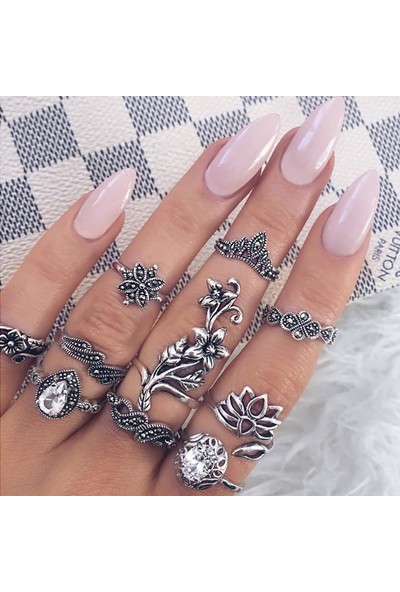 Chavin 10 Lu Çoklu Taşlı Kadın Eklem Yüzüğü Seti EM47