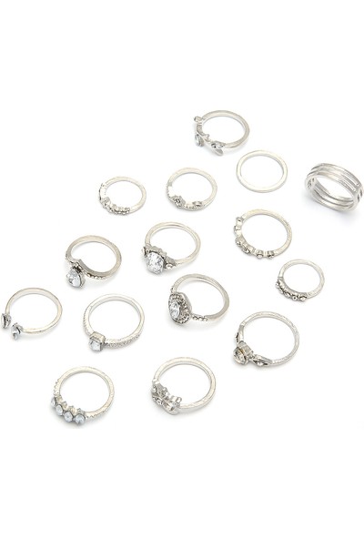 Chavin 15 Li Çoklu Taşlı Kadın Eklem Yüzüğü Seti EM56