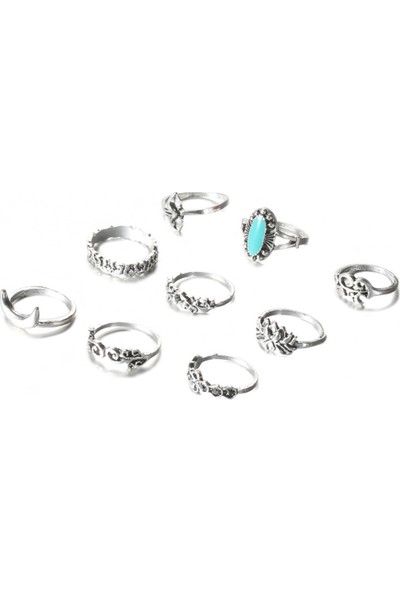 Chavin 9 Lu Çoklu Taşlı Kadın Eklem Yüzüğü Seti EM61