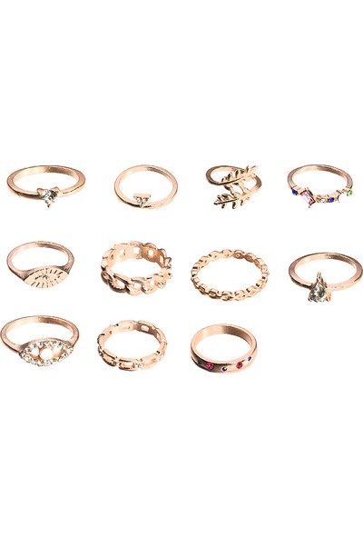 Chavin 11 Li Çoklu Taşlı Kadın Eklem Yüzüğü EM69