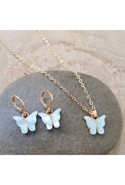 Chavin Mavi Kelebek Kolye ve Küpe Seti EM97MV