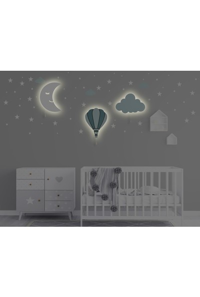 Tinytiger Store 3'lü Set Kapadokya Balon Ay Bulut Çocuk Odası Dekoratif Aydınlatma Tinytiger Store 3'lü Set Kapadokya Balon Ay Bulut Çocuk Odası Dekoratif Aydınlatma