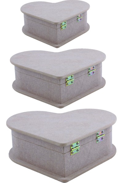 Buradadavar Hobi Ahşap Boyanabilir Kalp Kutu 3'lü Set