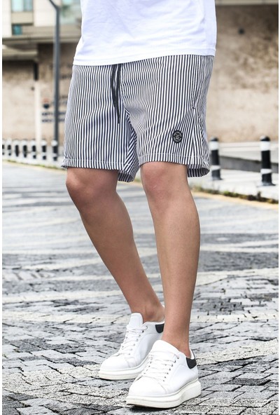 Madmext Çizgili Siyah Deniz Şortu 4253