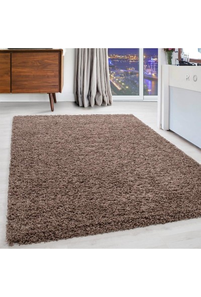 Ayyıldız Shaggy Halı 50 mm Hav Yüksekliğinde Düz Açık Kahverengi