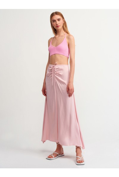 Dilvin 8790 Saten Uzun Etek-Pembe