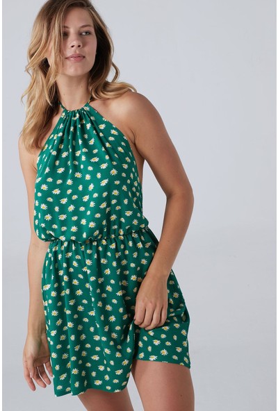 Halter Yaka Elbise Yeşil