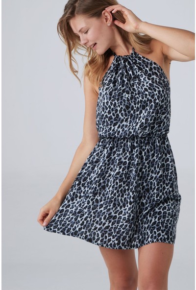 Halter Yaka Elbise Leopar