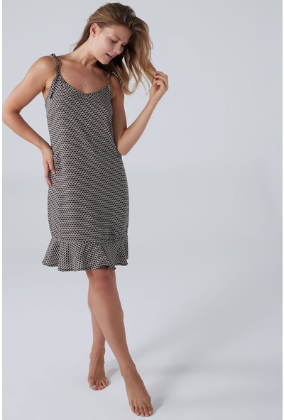 Fırfırlı Elbise Kahverengi Çizgili