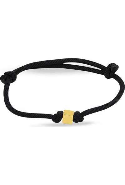 Altın Köşe Altın Küp Siyah Ipli Bileklik 14 Ayar