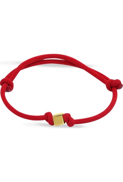Altın Köşe Altın Küp Kırmızı Ipli Bileklik 14 Ayar