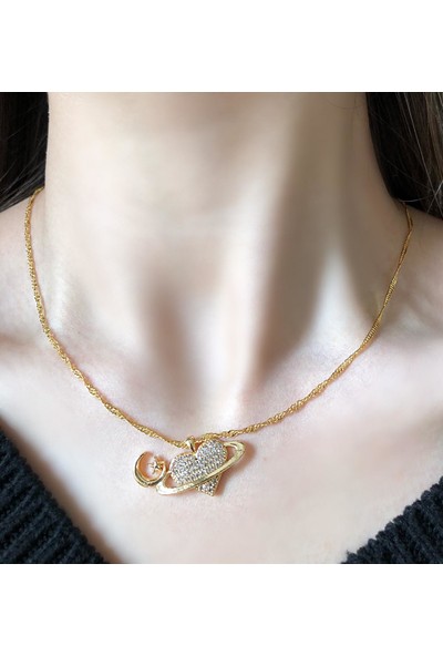 Soiestore Altın Kaplama Ayyıldız Zirkon Kalpli Kolye