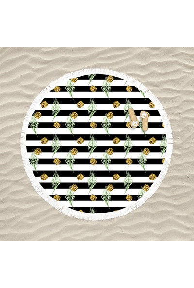 Decoars Çizgili Figürlü Özel Tasarım Yuvarlak Plaj Havlusu Decoars Çizgili Figürlü Özel Tasarım Yuvarlak Plaj Havlusu