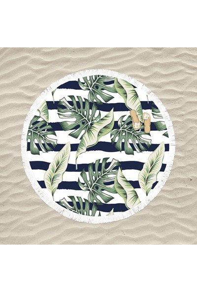 Decoars Yaprak Figürlü Özel Tasarım Yuvarlak Plaj Havlusu Decoars Yaprak Figürlü Özel Tasarım Yuvarlak Plaj Havlusu