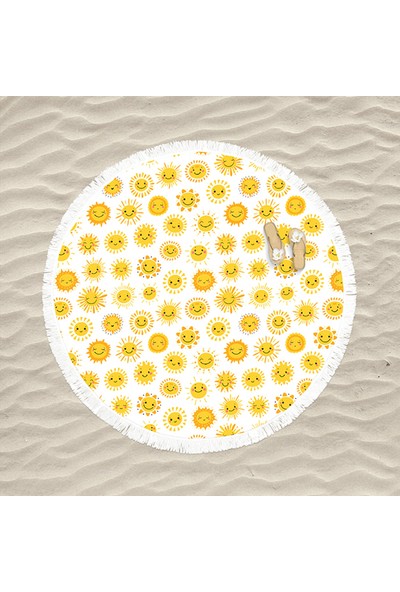 Decoars Güneş Figürlü Özel Tasarım Yuvarlak Plaj Havlusu Decoars Güneş Figürlü Özel Tasarım Yuvarlak Plaj Havlusu