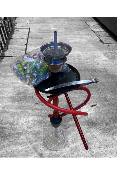 Nargileci Ömer Büyük Boy Kırmızı Nargile Takımı Seti Sipsi