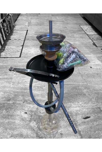 Nargileci Ömer Büyük Boy Gri Nargile Takımı Seti Sipsi