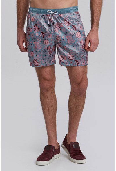 Hemington Çiçek Desenli Duman Yeşili Klasik Kesim Mayo