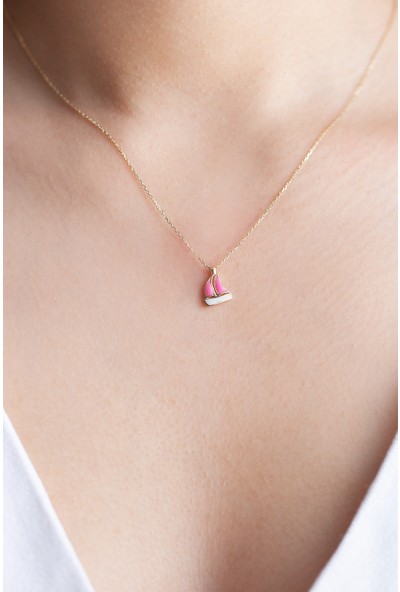 Cenova Kuyumculuk 14 Ayar Altın Pembe Mineli Yelken Kolye 45 cm Cenova Kuyumculuk 14 Ayar Altın Pembe Mineli Yelken Kolye 45 cm