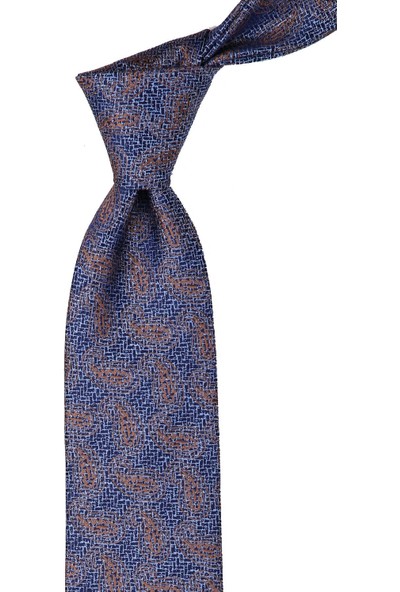 Kravatkolik Mavi Şal Desen Mendilli Klasik Kravat KK10648