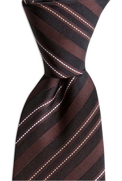 1001 Kravat Kahverengi Çizgili 7,5 cm Genişliğinde Ipek Kravat