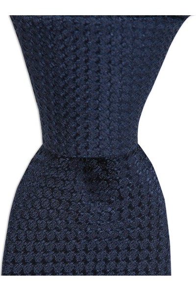 1001 Kravat Lacivert Desenli 7,5 cm Genişliğinde Ipek Kravat