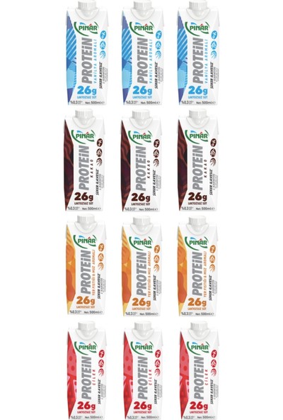 Pınar Protein Süt Karışık Set Vanilya, Kakao, Muz ,çilek 12'li