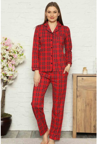 Alimer Alimer kadın Kırmızı Kareli Önden Düğmeli Gömlek Yaka Uzun Kollu Pijama Takımı 2563UY Alimer Alimer kadın Kırmızı Kareli Önden Düğmeli Gömlek Yaka Uzun Kollu Pijama Takımı 2563UY