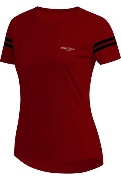 Poseidon Storm Büyük Beden Kadın Bordo Günlük Sporcu Tişörtü 4xl-8xl - Koldan 2 Bant - M4