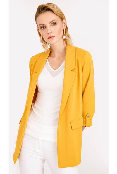 Ekol Kadın Süs Kapak Cepli Ceket 6056028 Sarı Ekol Kadın Süs Kapak Cepli Ceket 6056028 Sarı