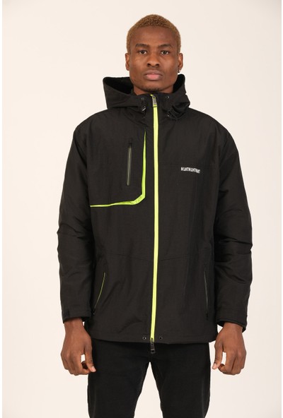 Ex-Pent Kapüşonlu Kontrast Kumaş Detaylı Astarlı Yağmurluk.