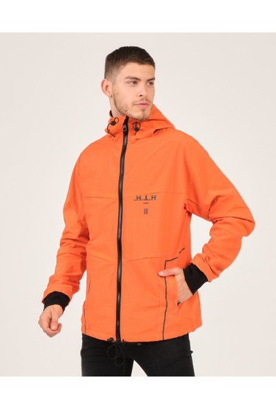 Ex-Pent Kapüşonlu Baskı Detaylı Turuncu Renk Yağmurluk.
