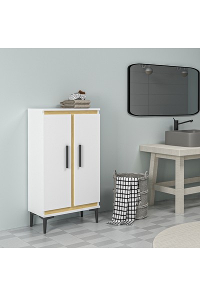 Cantek Nitra Medium Banyo Dolabı ve Çok Amaçlı Dolap Beyaz-Safirmeşe