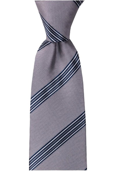 1001 Kravat Gri Çizgili 8 cm Genişliğinde Kravat