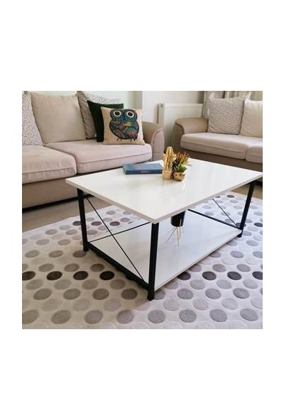 Ayalina Sehpa Dekoratif Metal Ayak Beyaz Renk Orta Sehpa