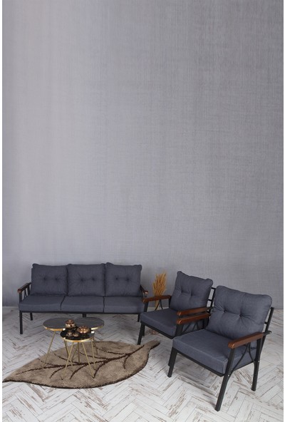 Ufuk Home Balkon, Bahçe Mobilyası 3+1+1 Takım Mavi Renk