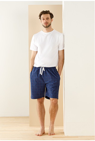 English Home Checked Fit Dokuma Şort S Lacivert English Home Checked Fit Dokuma Şort S Lacivert