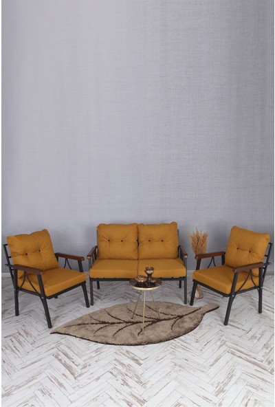 Ufuk Home Balkon, Bahçe Mobilyası 2+1+1 Takım Hardal Rengi