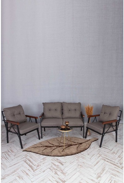 Ufuk Home Balkon, Bahçe Mobilyası 2+1+1 Takım Gri Renk