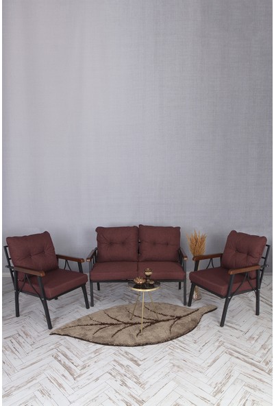 Ufuk Home Balkon, Bahçe Mobilyası 2+1+1 Takım Bordo Renk